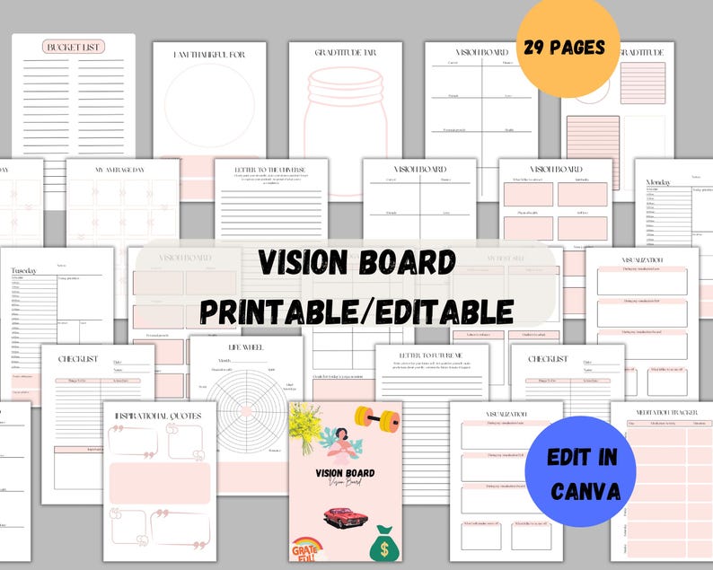 Vision Board Printable ,vision Board Planner,vision Board Kit, Vision ...