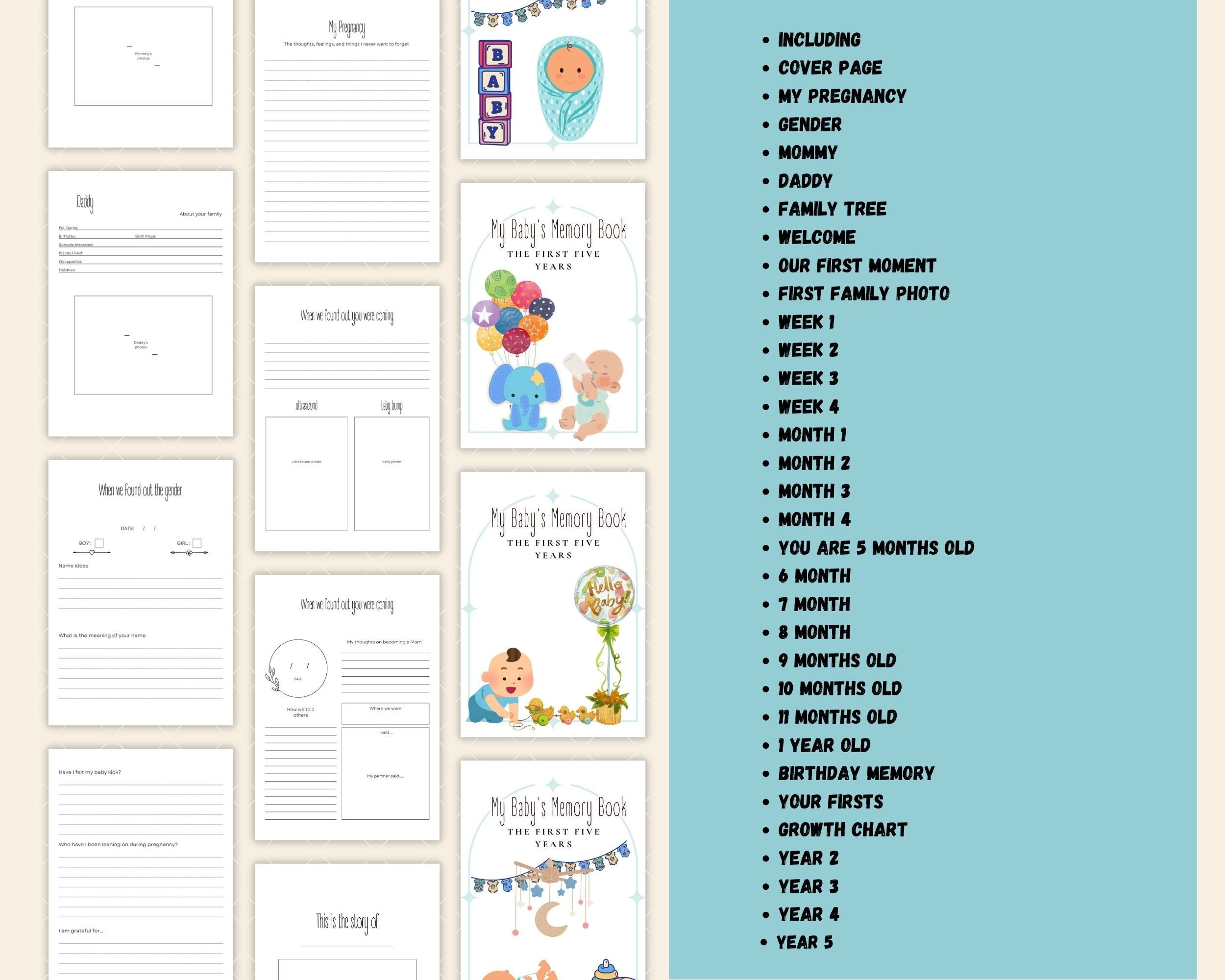 Printable Baby Memory Book: First Five Years (PDF) - Etsy