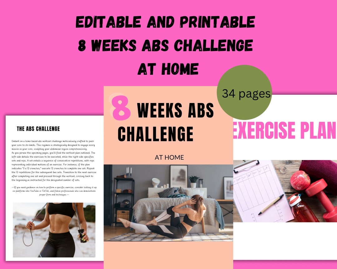 Editable and Printable 8 Weeks Abs Challenge at Home, Fitness Program ...