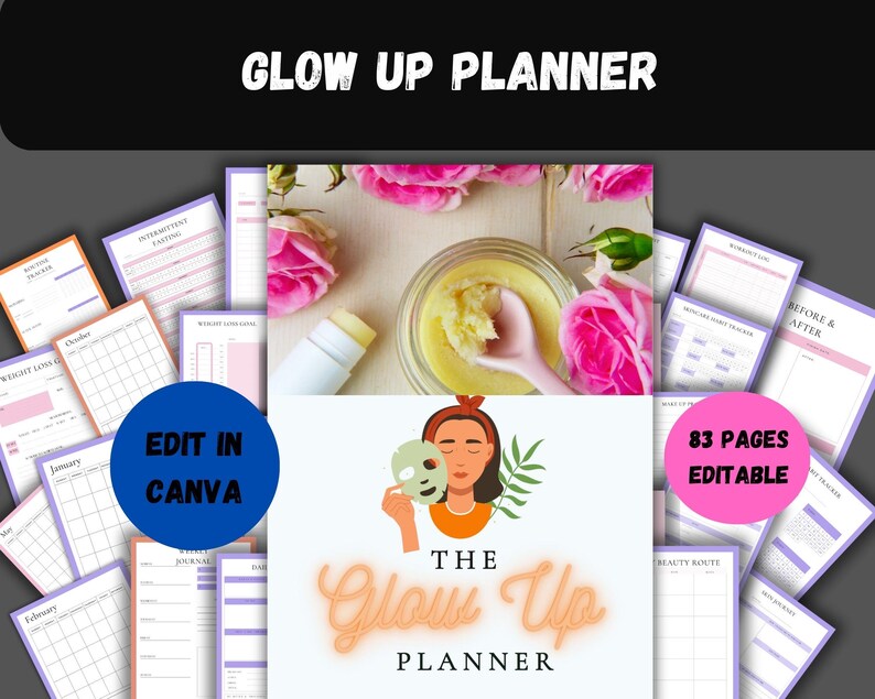 Glow up Planner, Printable Glow up Planner, Self Care Planner, Skincare ...