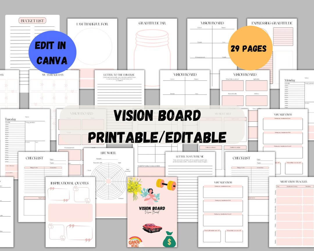 Vision Board ,vision Board Kit, Vision Board Editable,vision Board ...