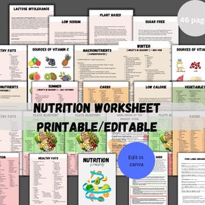 Nutrition Worksheet Printable,nutrition Guide,wellness Tools,healthy ...