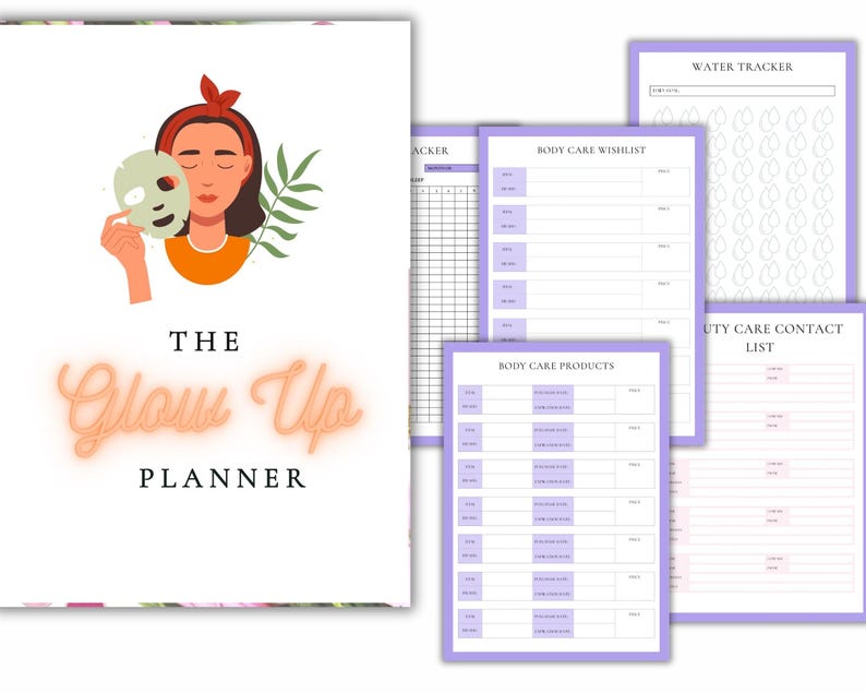 Glow up Planner, Printable Glow up Planner, Self Care Planner, Skincare ...