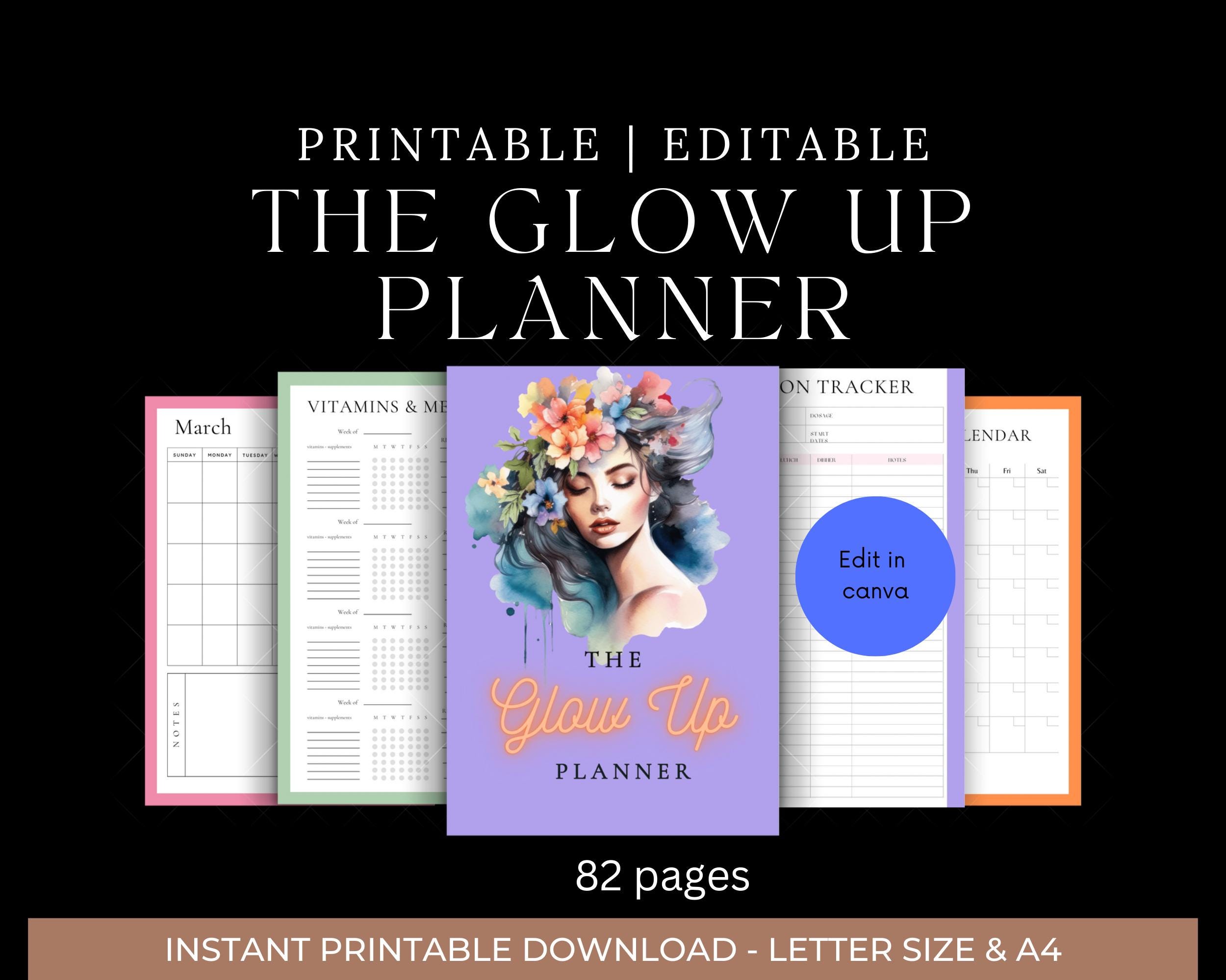 Glow up Planner, Printable Glow up Planner, Self Care Planner, Skincare ...