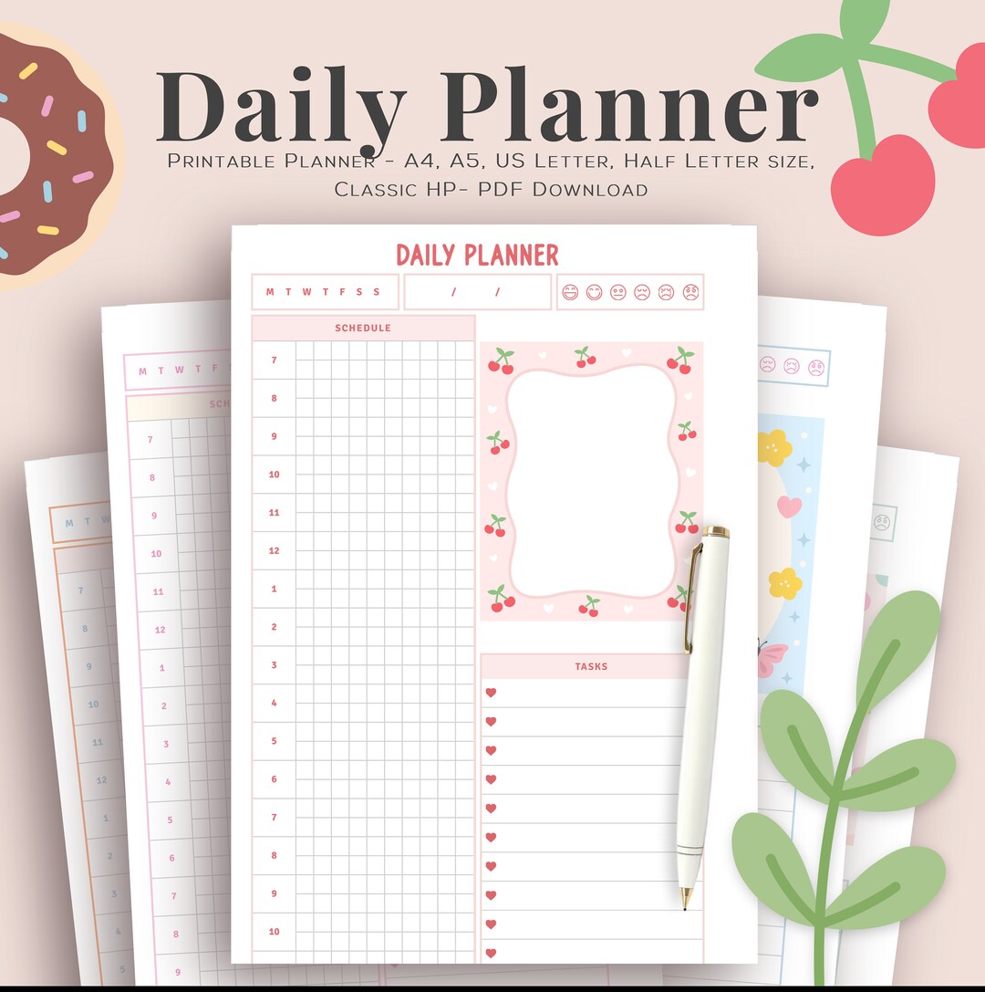 Cute Daily Planner Printable, Hourly Schedule, to Do List, Notes ...