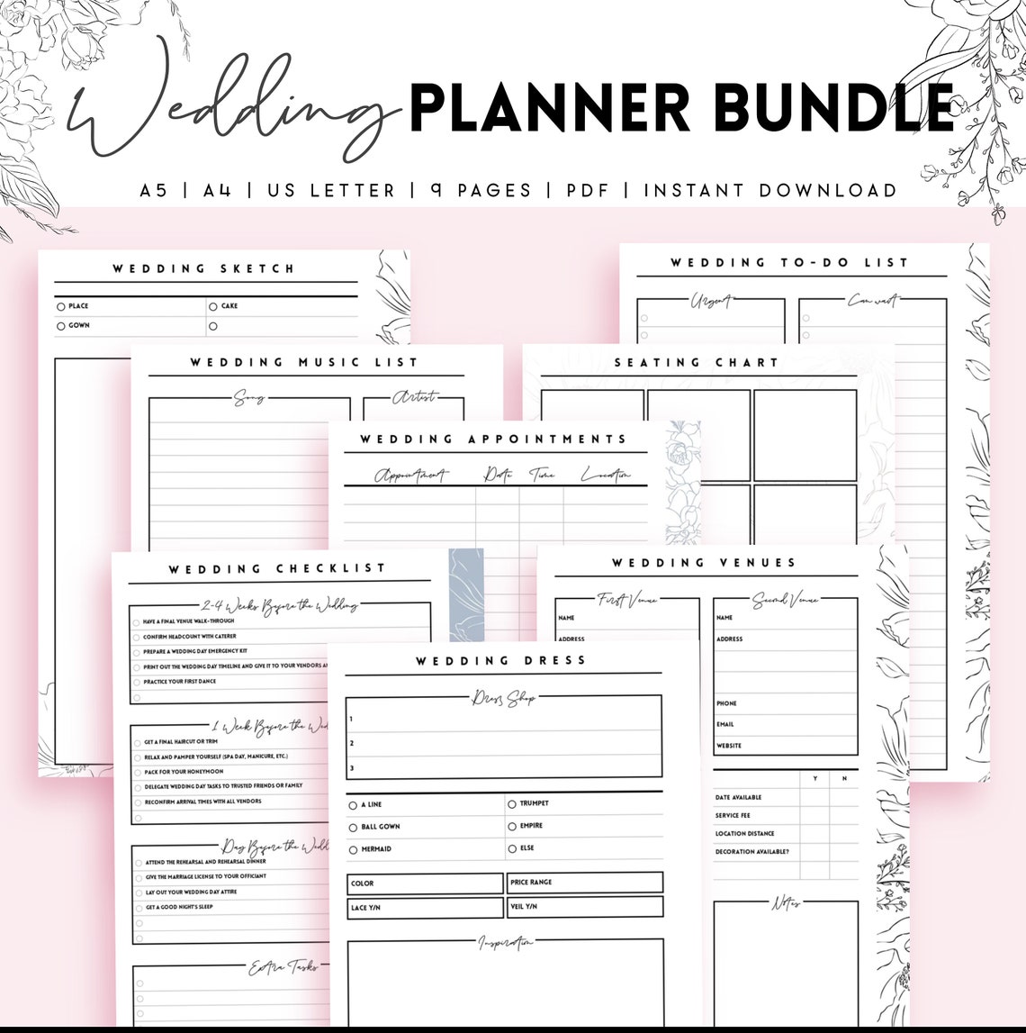 Ultimate Wedding Planner Bundle, Dress Plan, Seating Chart, Checklist ...