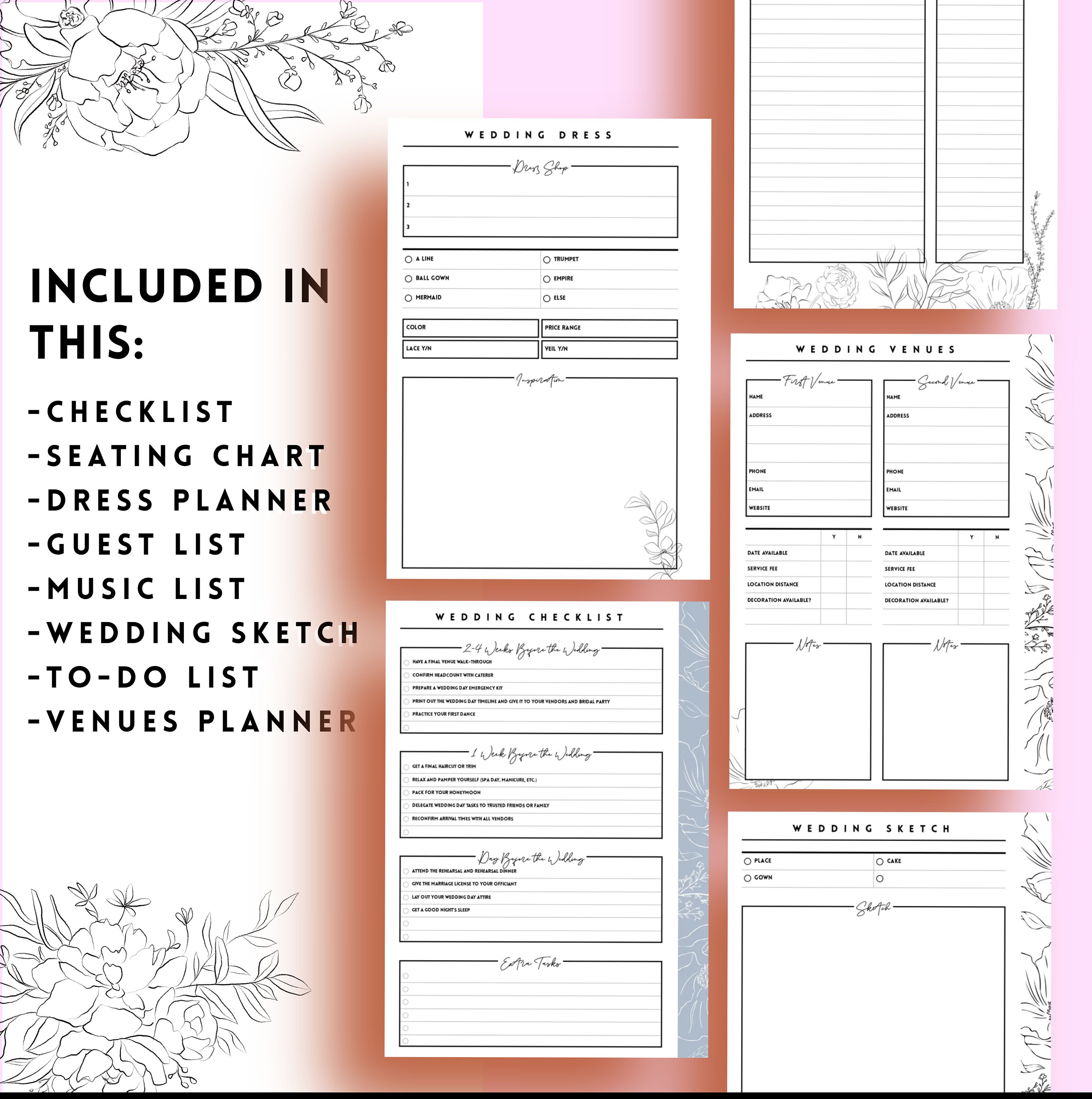 Ultimate Wedding Planner Bundle, Dress Plan, Seating Chart, Checklist ...