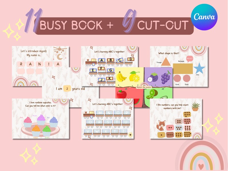 Busy Book Boho Rainbow Theme Photobook Worksheet Editable Canva ...