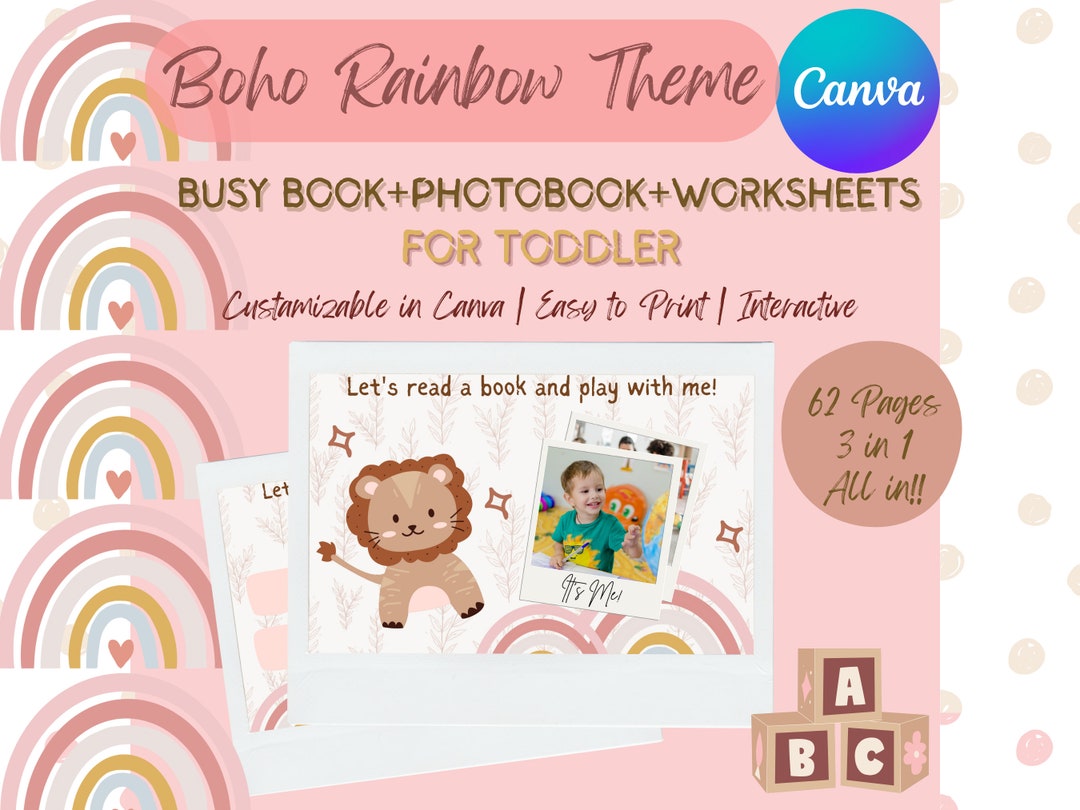 Busy Book Boho Rainbow Theme Photobook Worksheet Editable Canva ...