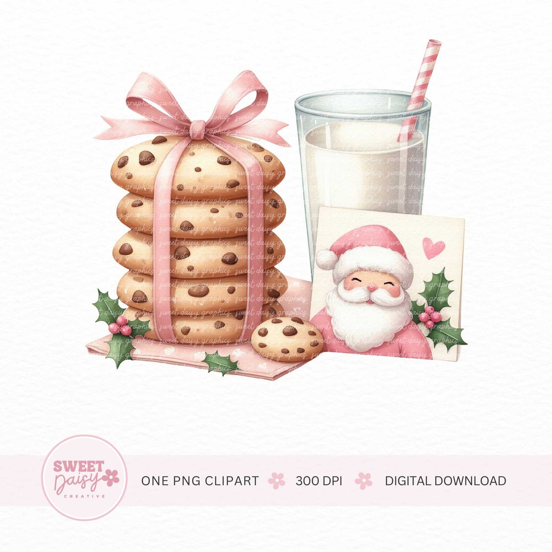 Santa Cookies Milk Clipart, Pink, Milk & Cookies for Santa PNG ...