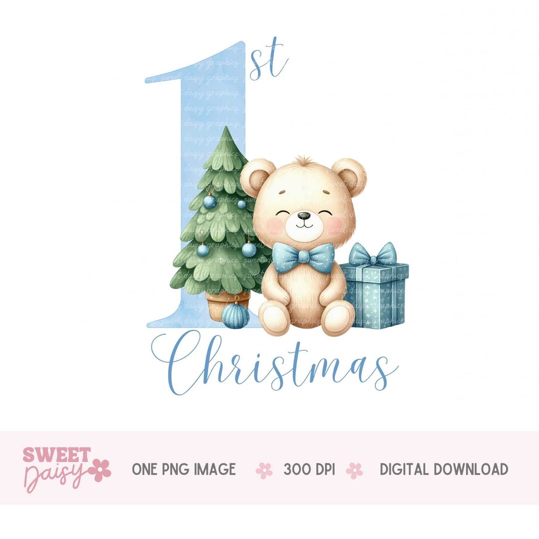 My First Christmas Clipart, Christmas Teddy Bear Clipart, Blue, 1st ...