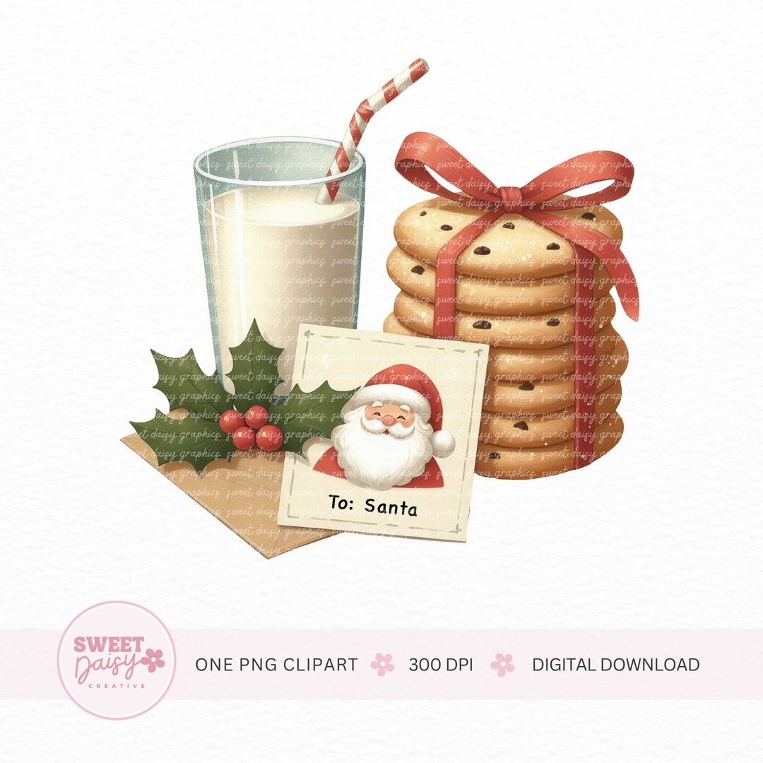 Santa Cookies Milk Clipart, Pink, Milk & Cookies for Santa PNG ...
