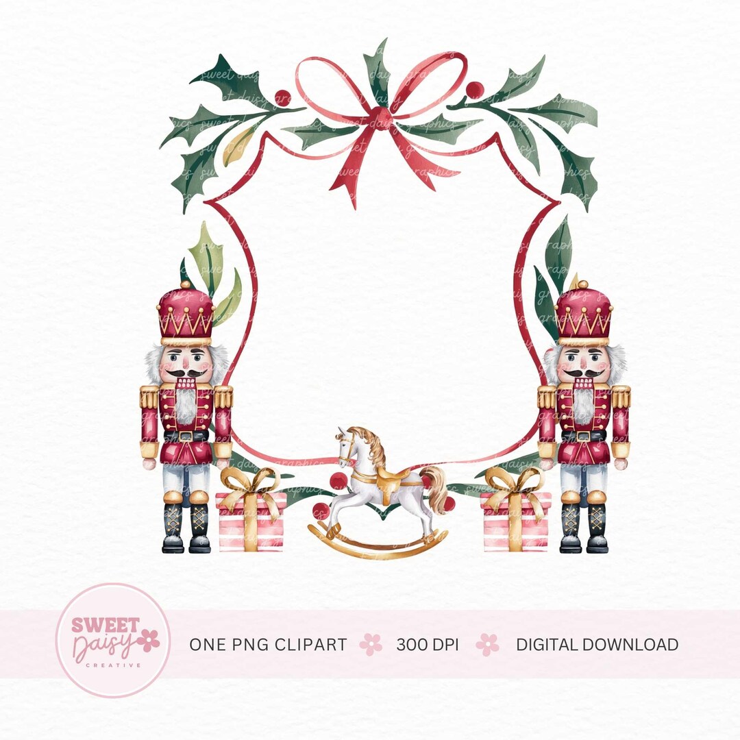 Nutcracker Pink Christmas Crest Clipart, Grandmillennial, Watercolor ...