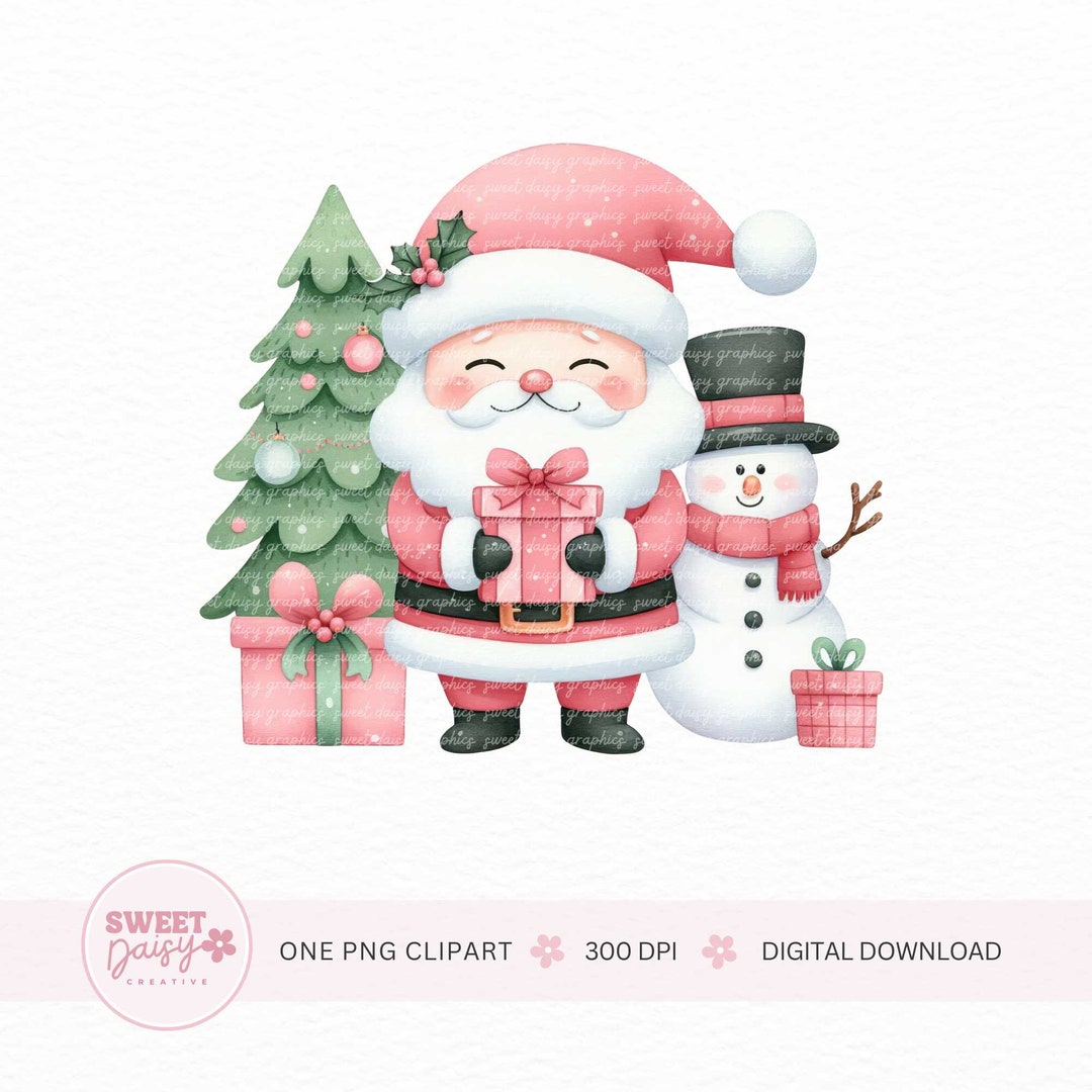 Pink Santa Clipart, Cute Santa's Workshop Clipart, Scandi Santa Clipart ...