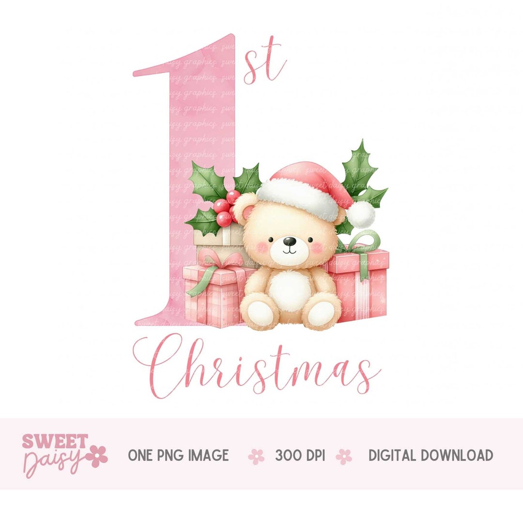 My First Christmas Clipart, Christmas Teddy Bear Clipart, Pink, 1st ...