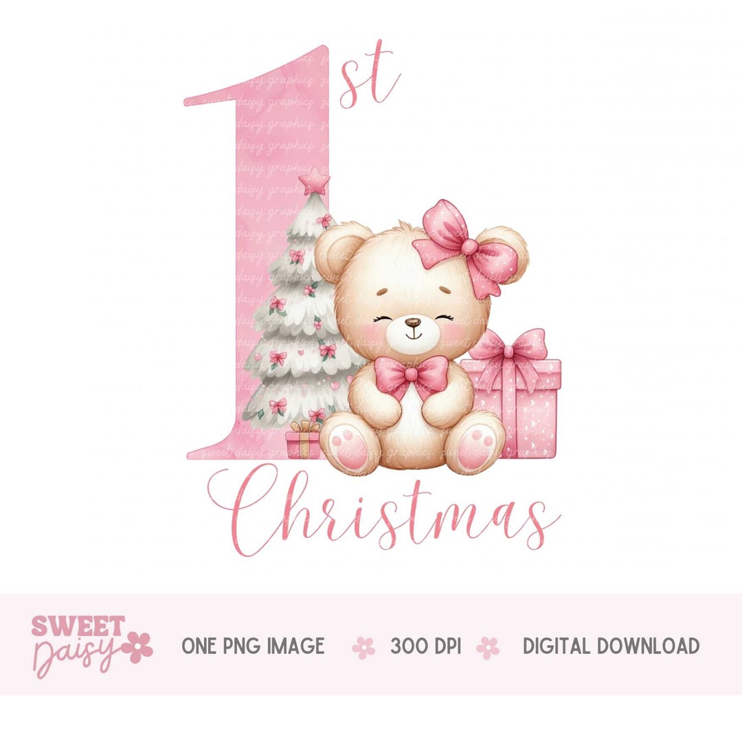 My First Christmas Clipart, Christmas Teddy Bear Clipart, Pink, 1st ...