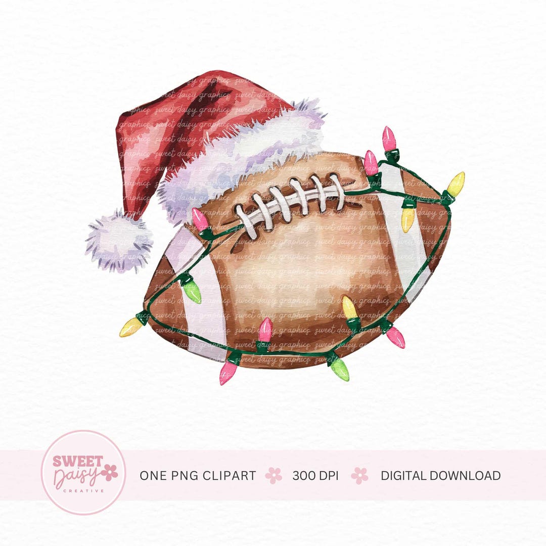 Watercolor Football Clipart, Football With Santa Hat Clipart, Winter ...