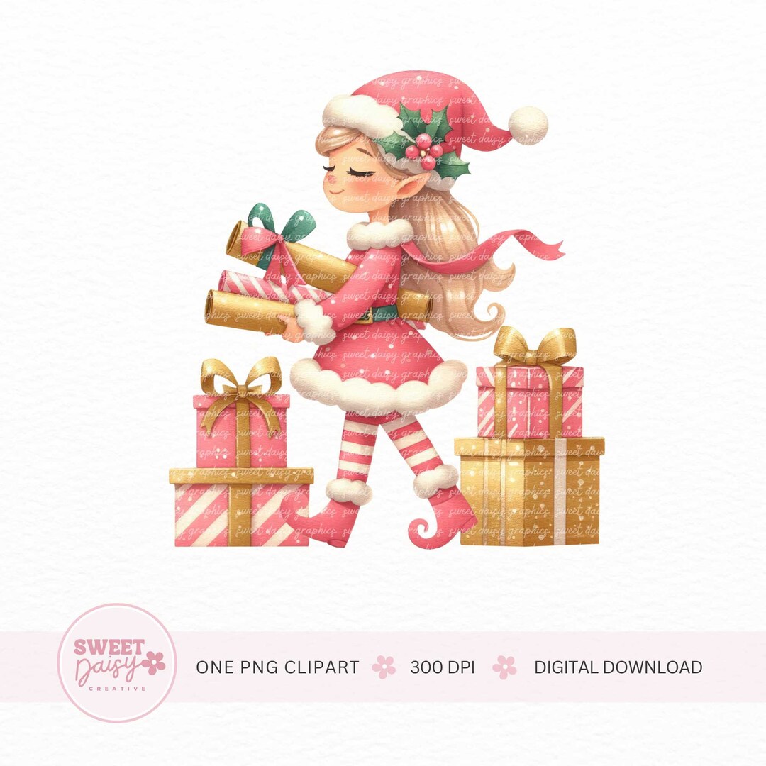 Christmas Elf Clipart, Pink Elf Clipart, Cute Christmas Elves PNG ...