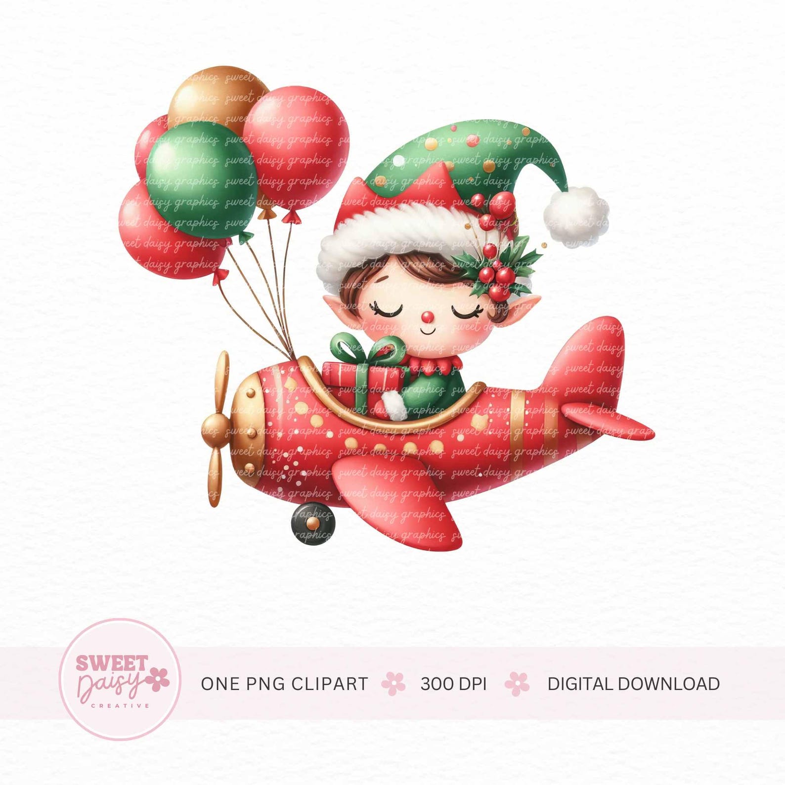 Christmas Elf Clipart, Elf on Plane Clipart, Elf Balloons, Cute ...