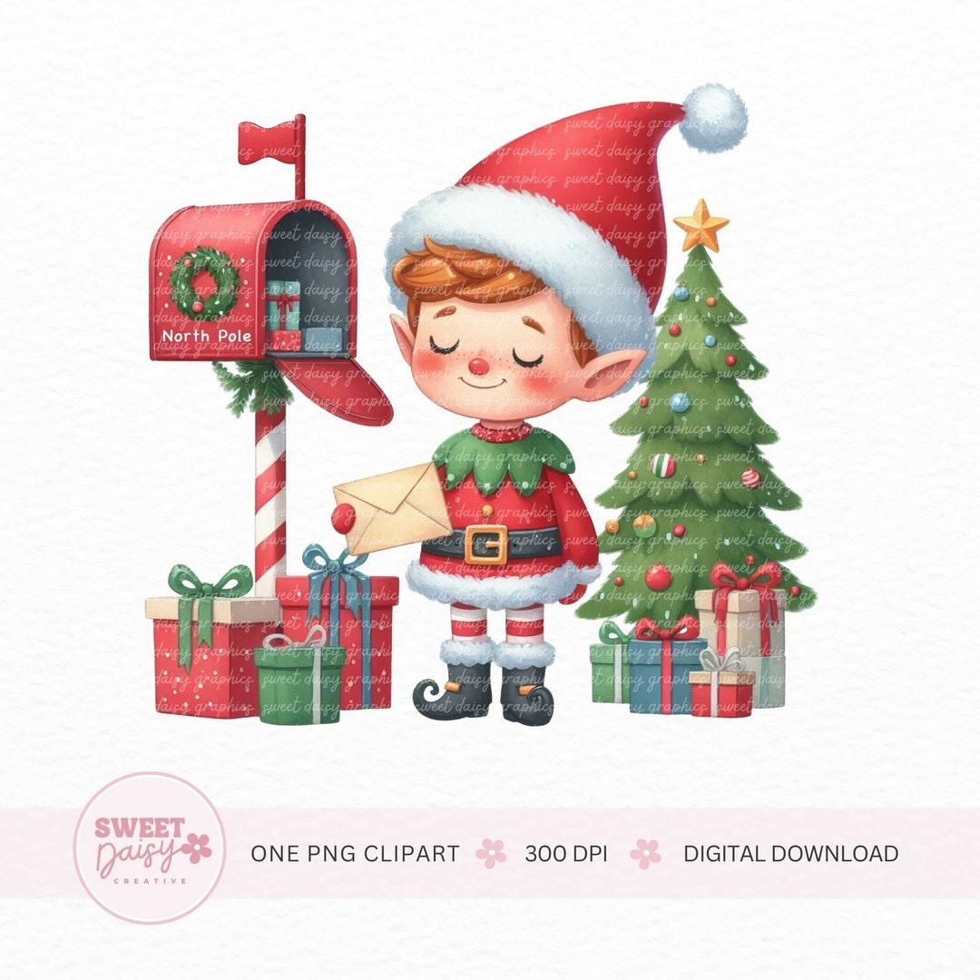 Christmas Elf Clipart, Santa's Helper Clipart, North Pole Mailbox ...
