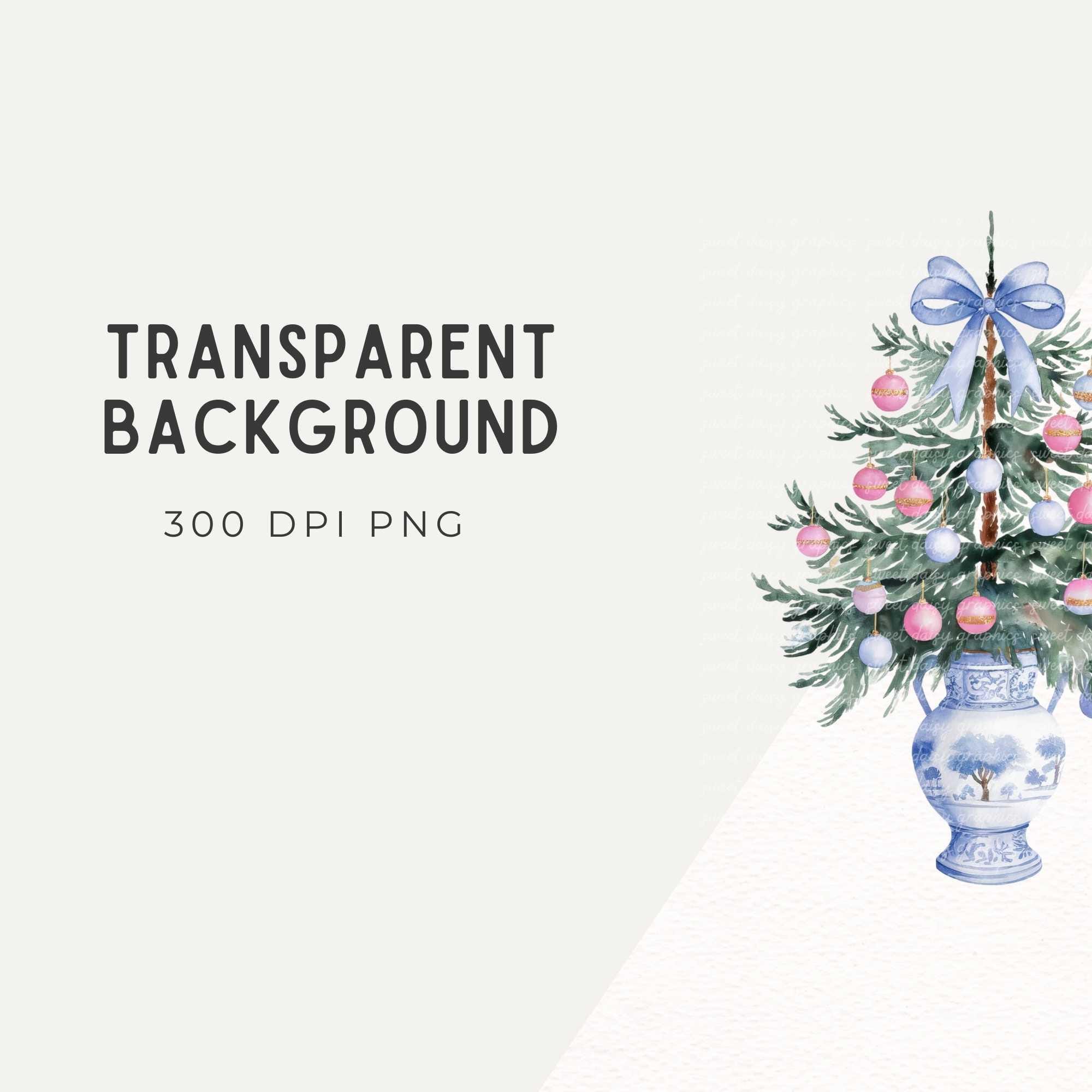 Grandmillennial Christmas Tree Clipart, Preppy Holiday Art, Chinoiserie ...