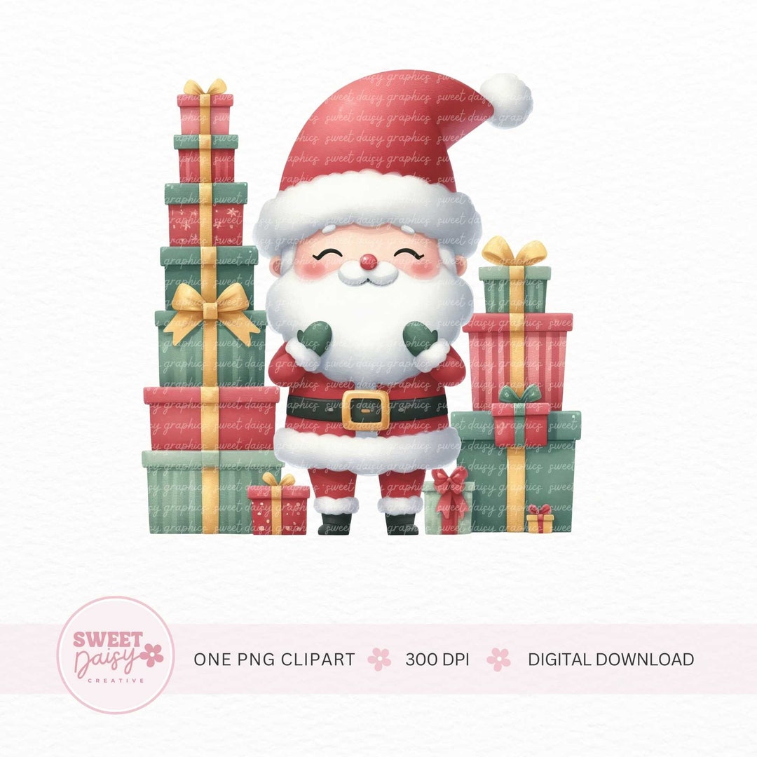 Quirky Santa Clipart, Cute Santa Clipart, Santa & Presents, Christmas ...