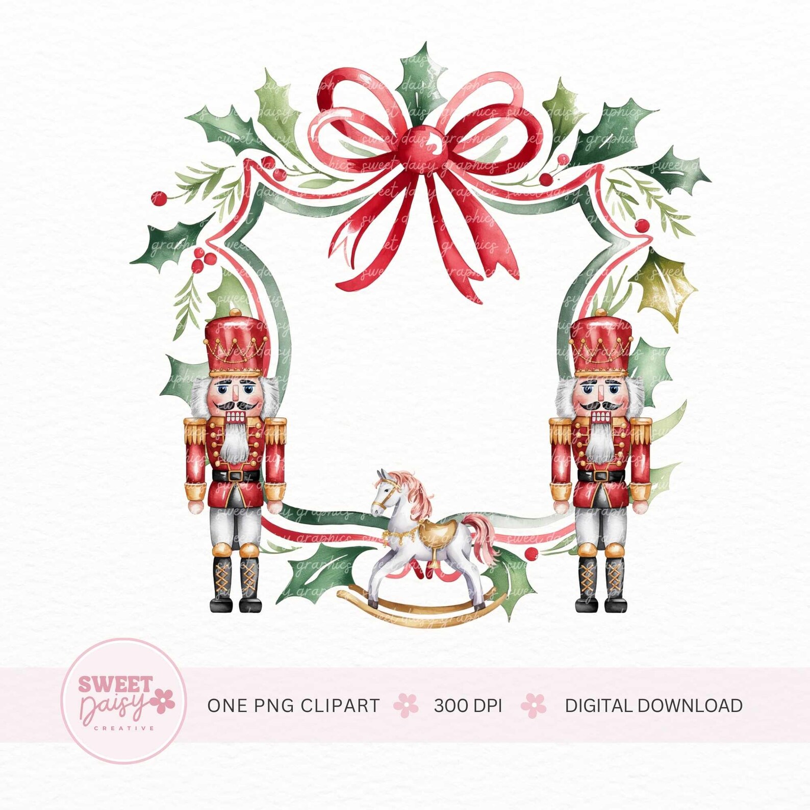 Nutcracker Red Christmas Crest Clipart, Grand Millennial, Watercolor ...