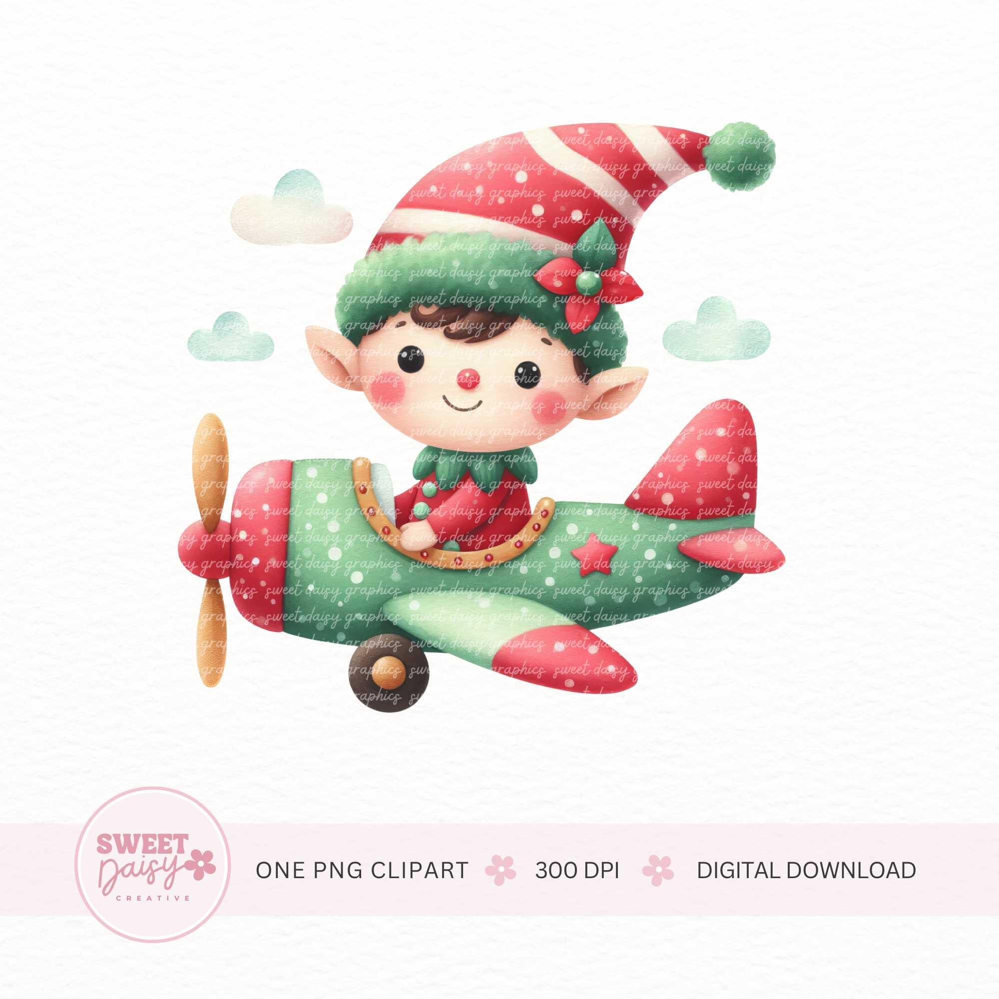 Christmas Elf Clipart, Elf on Plane Clipart, Cute Christmas Elves PNG ...
