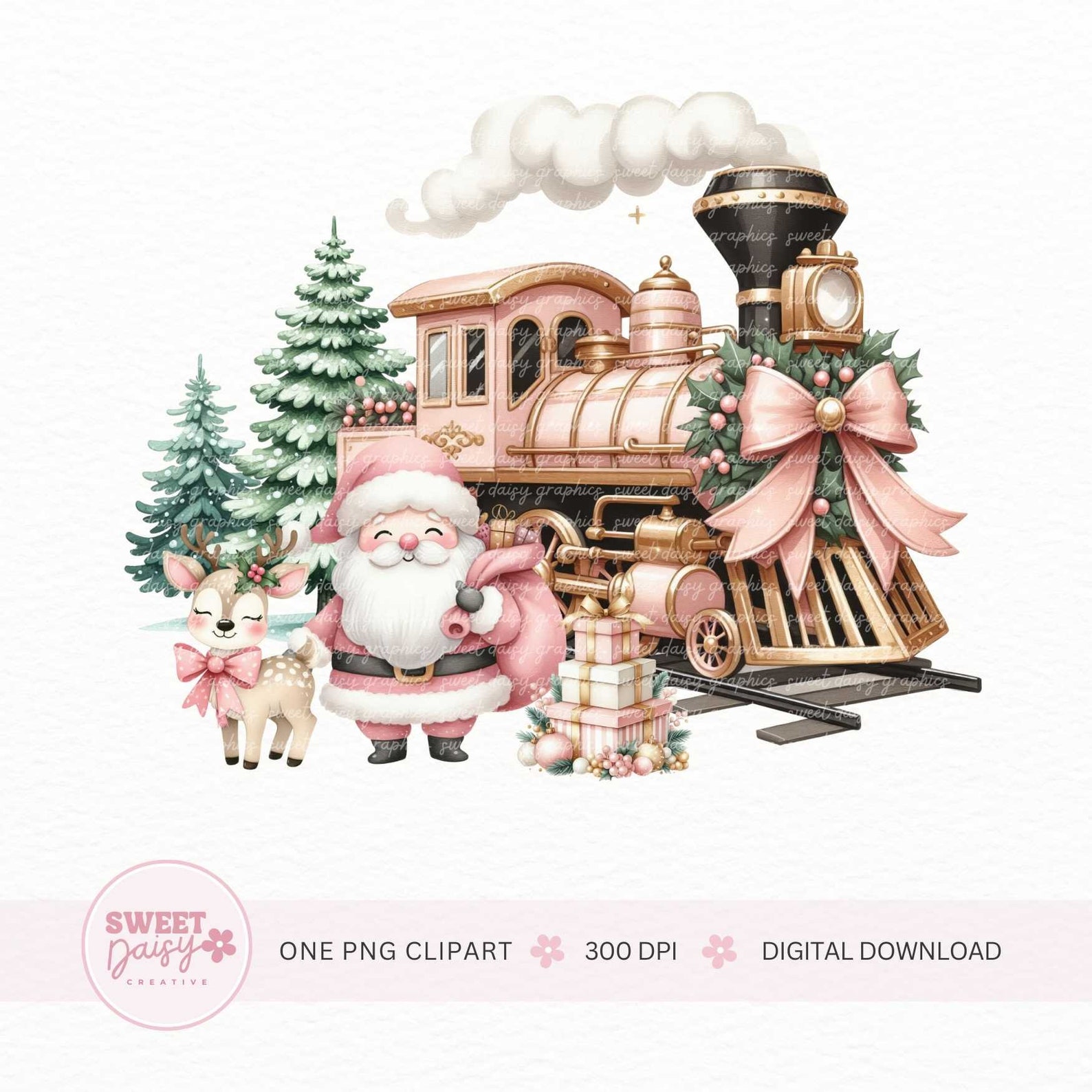 Polar Express Clipart, Christmas Train Clipart, Pink Train PNG ...