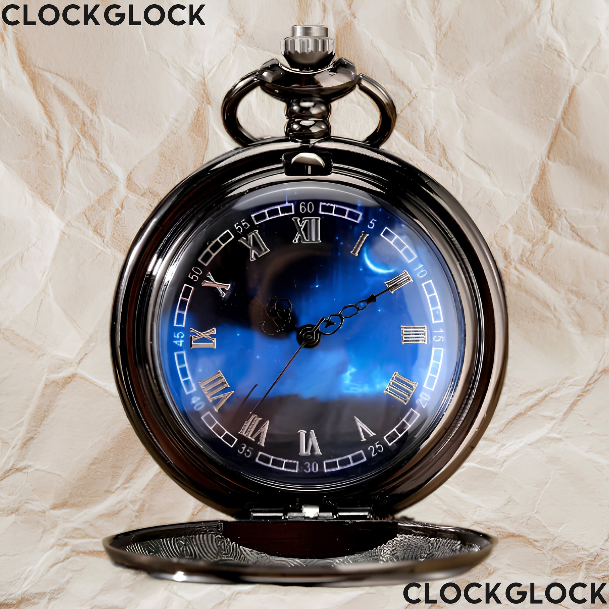 Starry Blue Bronze Hollow Pocket Watch With Roman Numerals Retro Style ...