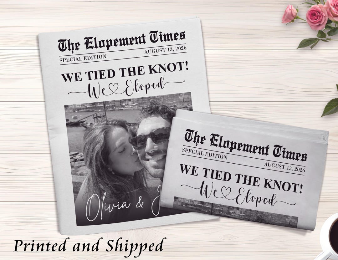 Custom Elopement Newspaper Printed & Shipped/editable Newspaper Wedding ...