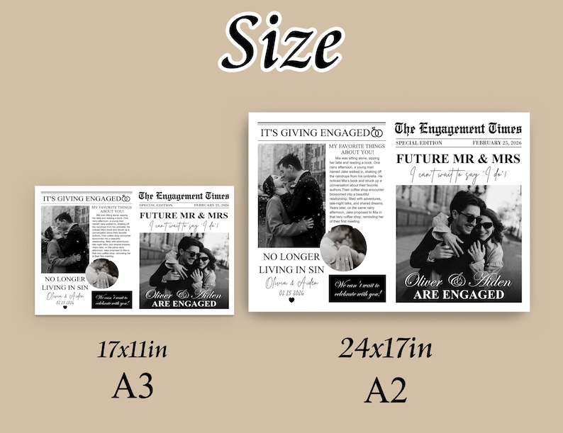 Custom Newspaper Engagement Announcement Editable Save the Date ...