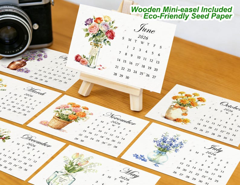 Floral Watercolor 2026 Calendar Seed Paper, Desk Calendar With Stand ...