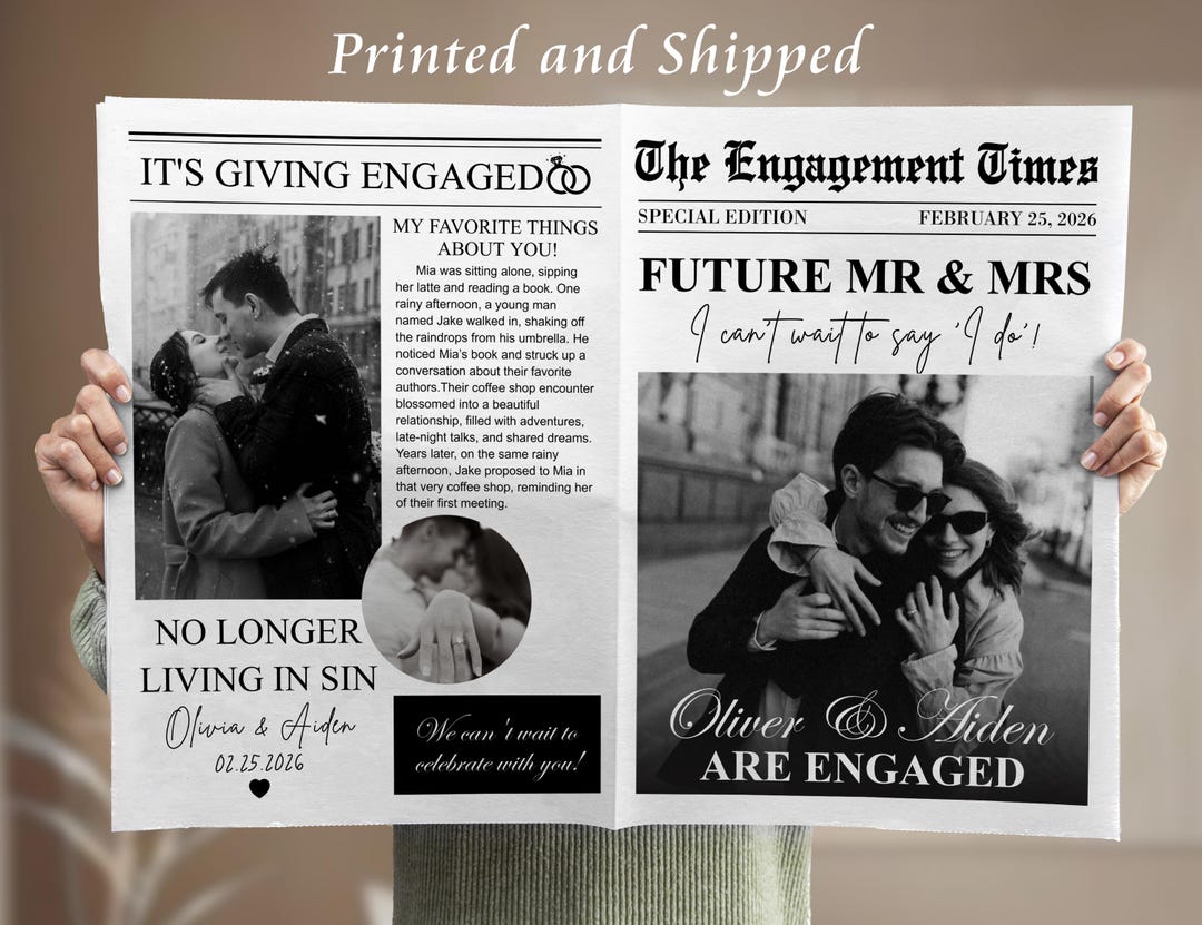 Engagement Newspaper/future Mr & Mrs Editable Newspaper Engagement ...