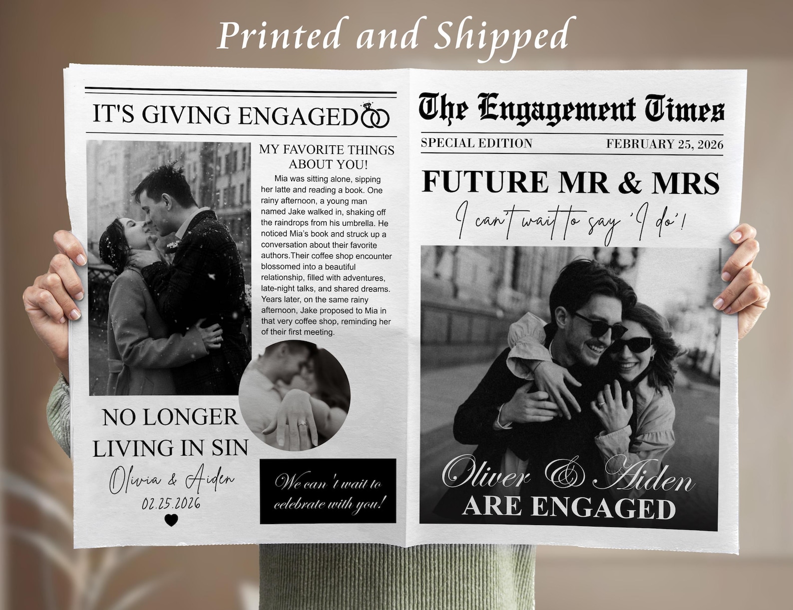 Custom Newspaper Engagement Announcement Editable Save the Date ...
