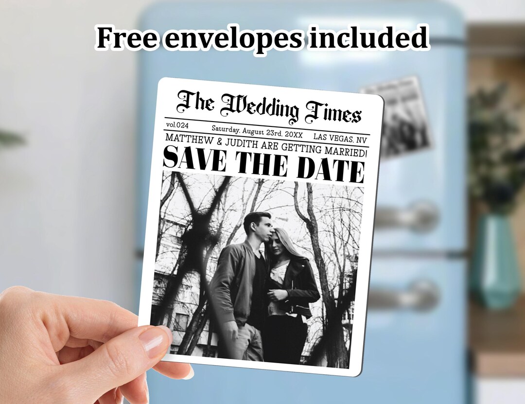 Newspaper Save the Date Fridge Magnet/photo for Wedding Invitations ...