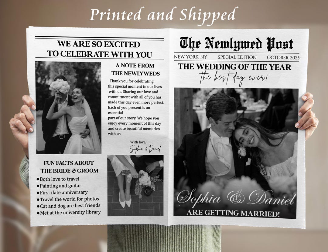 Large Newspaper Wedding Announcement Newspapers, Printed and Shipped ...