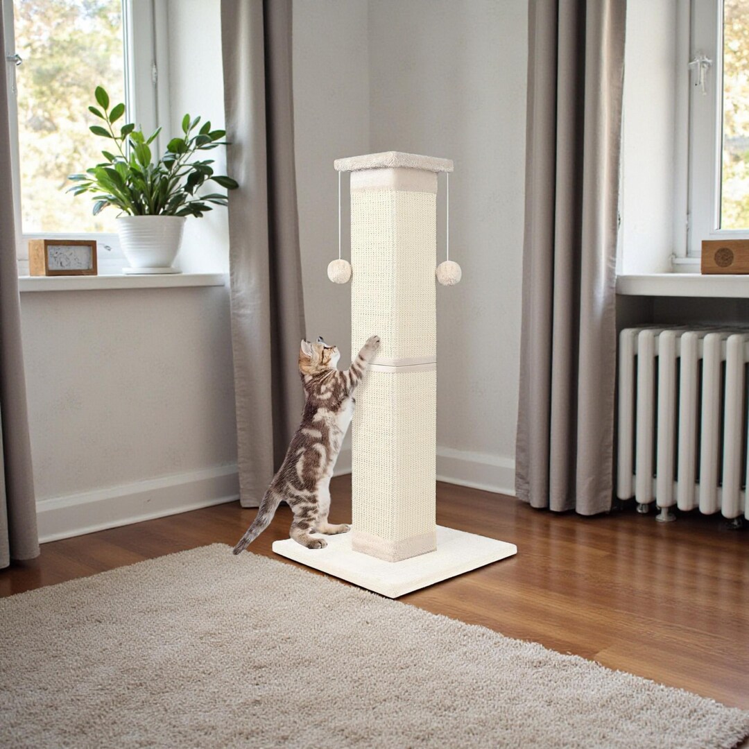 33" Sisal Cat Scratching Post for Indoor Cats, Large Durable Cat ...