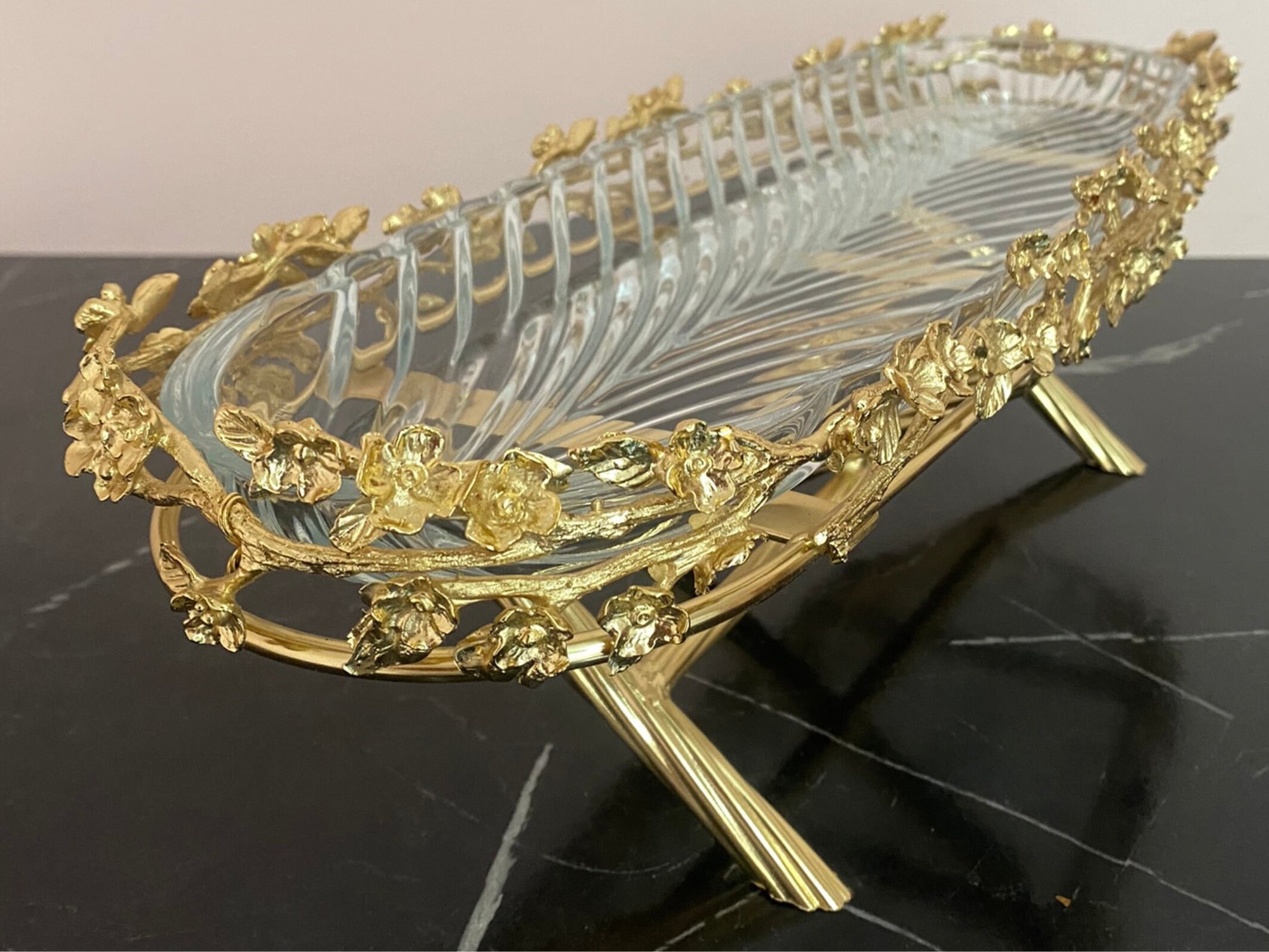 Elegant Gold Kitchen Decor Layered Cheese Presentation Tray With Floral ...