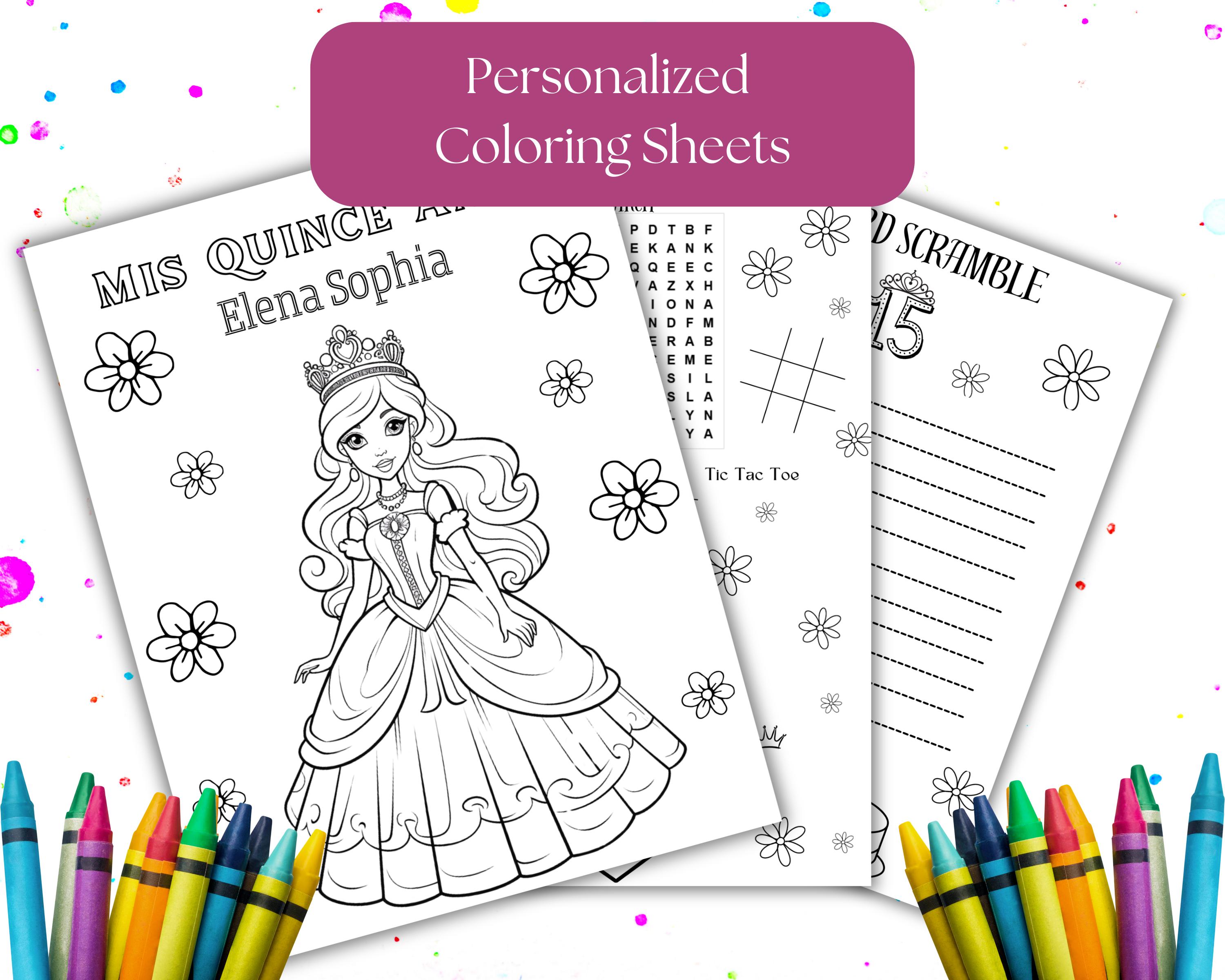 Personalized Mis Quince Años Coloring Book | Quinceañera Party Favor ...