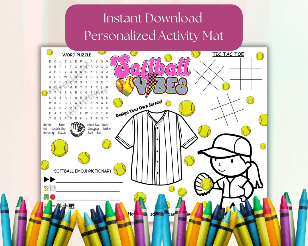 Softball Activity Coloring Sheet | Printable Party Favor (instant ...