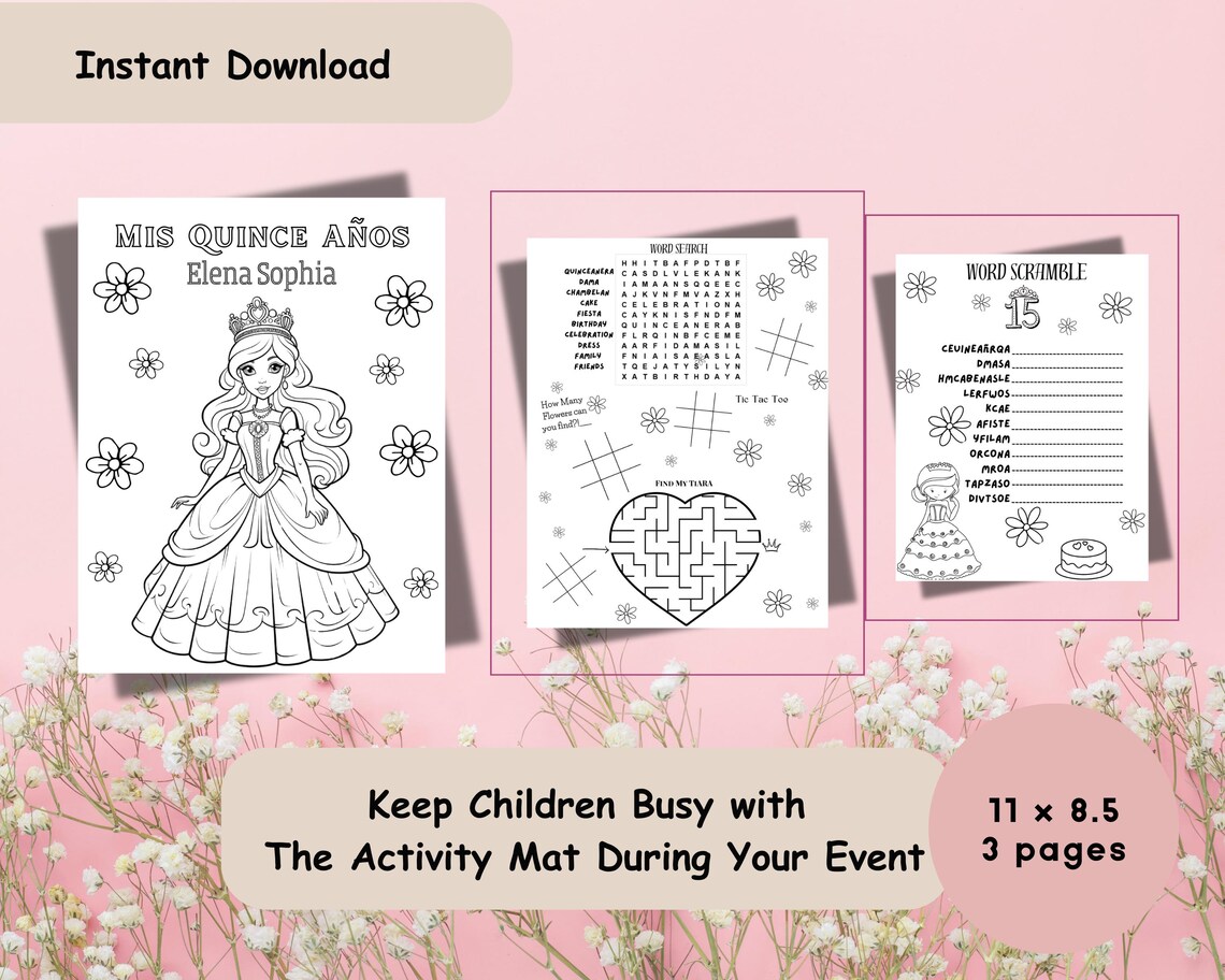 Personalized Mis Quince Años Coloring Book | Quinceañera Party Favor ...