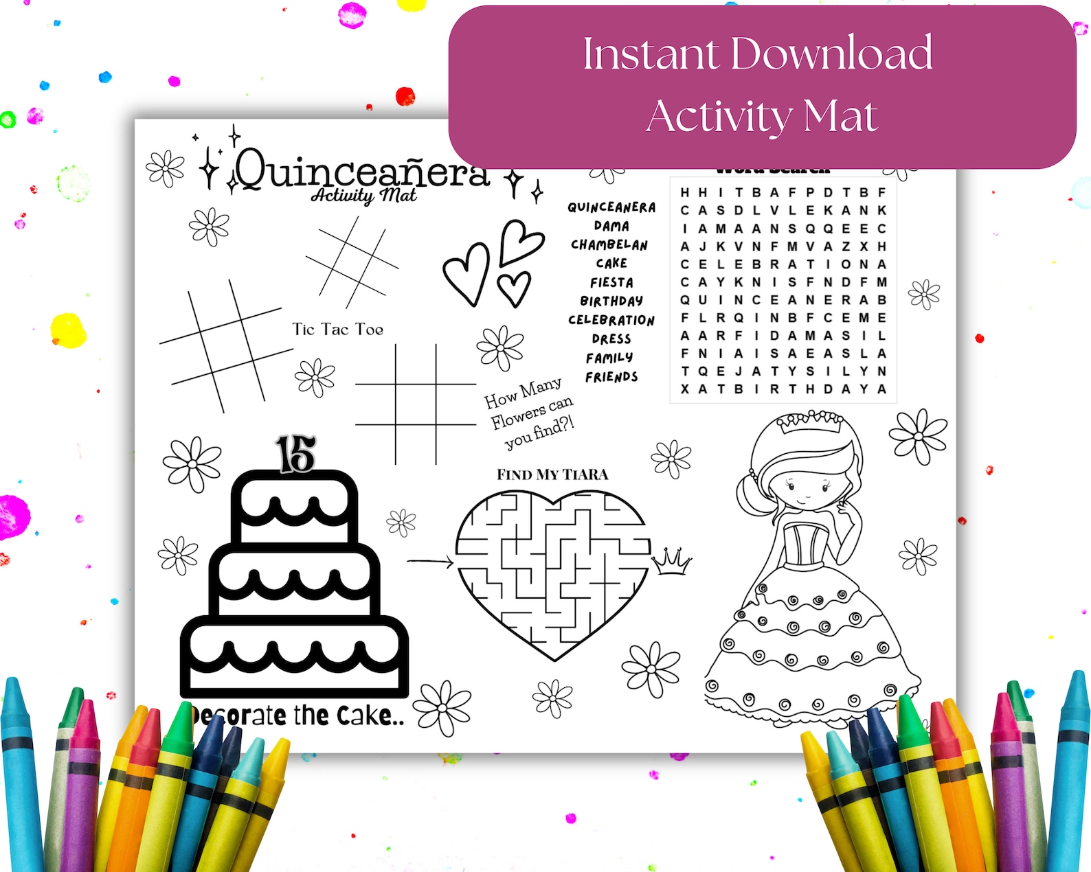 Quinceañera Activity Sheet | Instant Download | Quinceañera Placemat ...