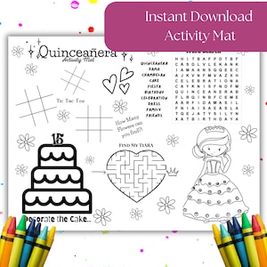 Quinceañera Activity Placemat | Coloring Page, Kids Table (instant ...