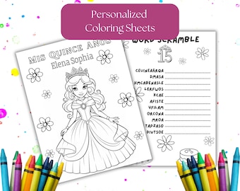 Personalized Mis Quince Años Coloring Pages | Quinceañera Party Favor ...