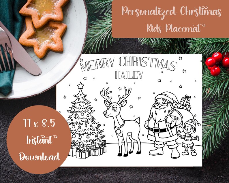 Personalized Christmas Coloring Placemat – Printable Kids Activity Page ...