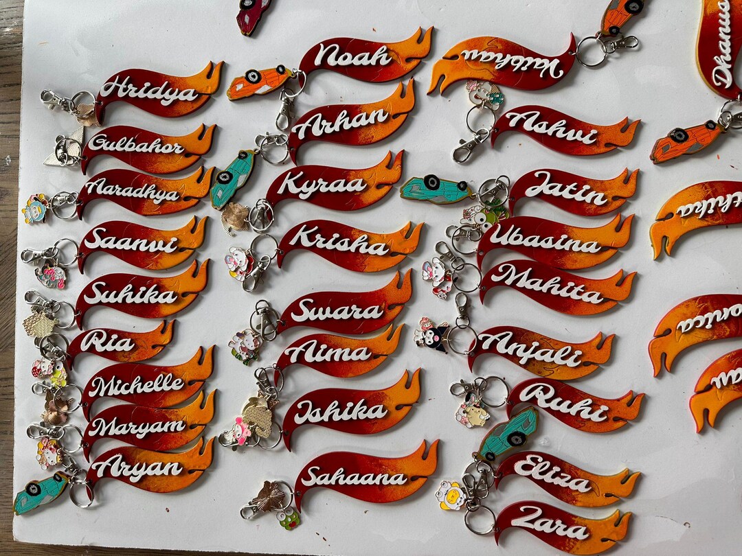 Custom Flame Name Keychain | Personalized Acrylic Bag Tag | Laser Cut ...
