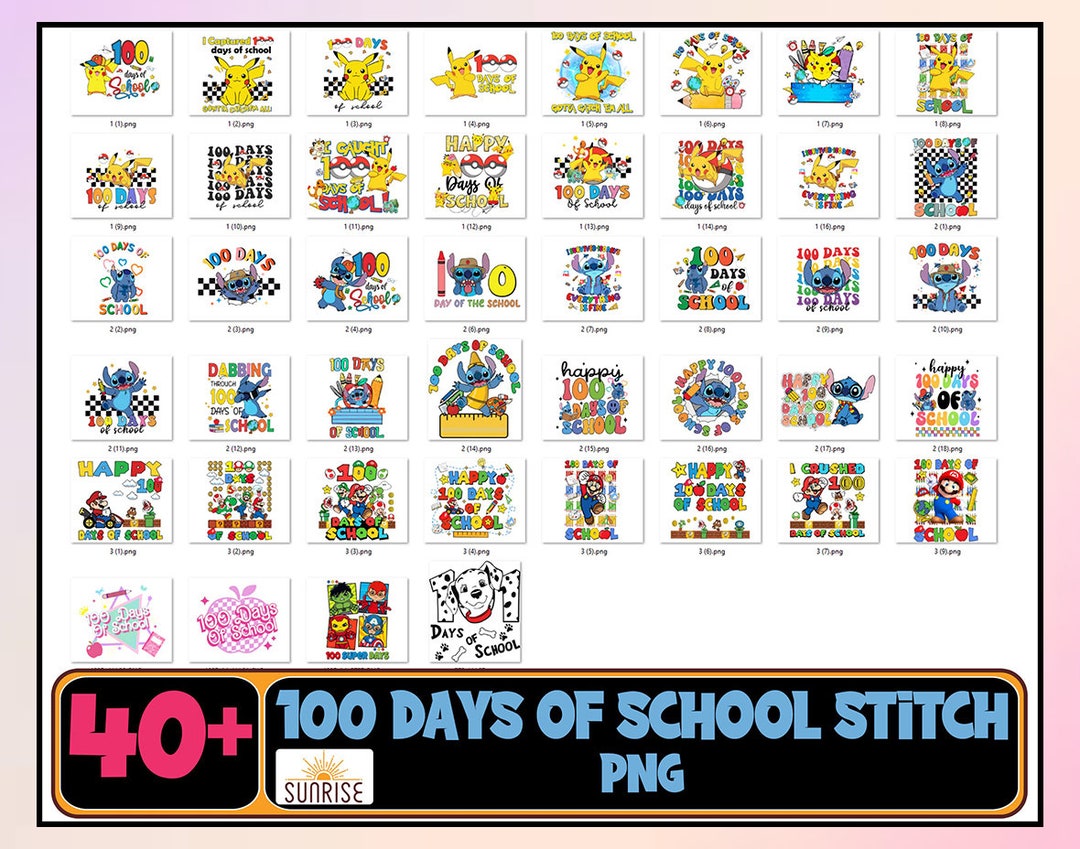 100 Days of School Cartoon PNG Bundle, Happy 100 Days of School Png ...