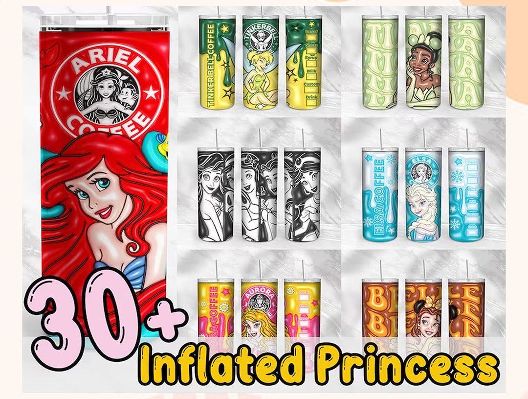 30 Princess Tumbler Wrap Bundle 20 Oz Princess Tumbler PNG Image ...