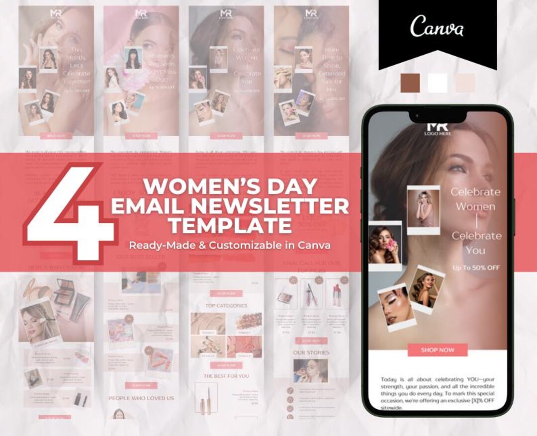 Editable Make up Women's Day Email Template for Klaviyo Mailchimp, E ...